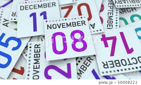 November 8 date on calendar page. 3D renderingのイラスト素材 [50008221] - PIXTA