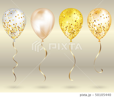 Set of 4 shiny gold realistic 3D helium balloonsのイラスト素材 [50105440] - PIXTA