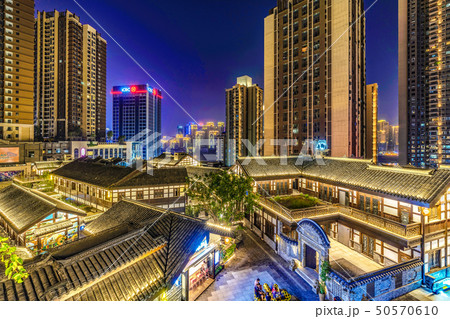 Night view of Danzishi old townの写真素材 [50570610] - PIXTA