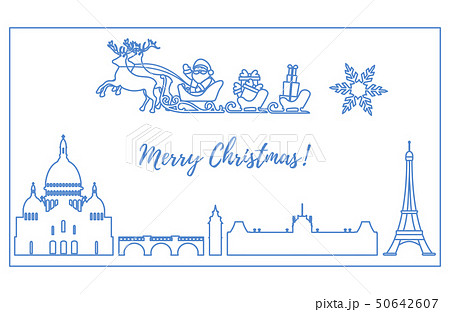 Santa Claus in sleigh with deers flying over Parisのイラスト素材 [50642607 ...