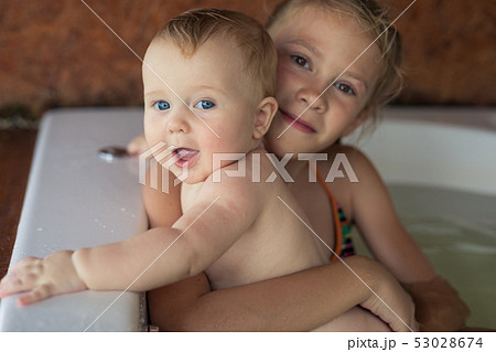 Kids Bathing Together Girls