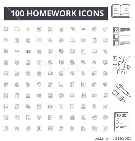 Homework line icons, signs, vector set, outline...のイラスト素材 [53165009 ...