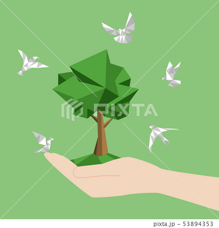 Concept of white paper bird fly paperless go greenのイラスト素材 [53894353 ...