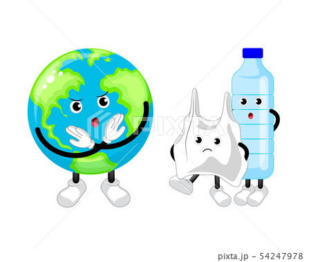 Cartoon globe character say no to plastic product.のイラスト素材 [54247978 ...