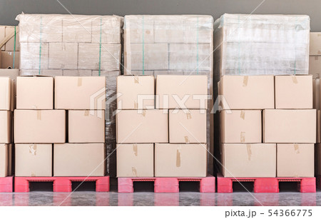 Stack of goods carton boxes on pallet at warehouse | materials ...