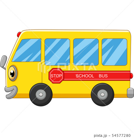 Yellow school bus cartoon on white backgroundのイラスト素材 [54577280] - PIXTA