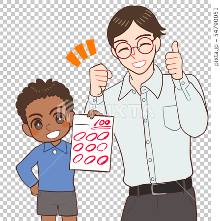 Children and teachers who boast of 100 points - Stock Illustration ...