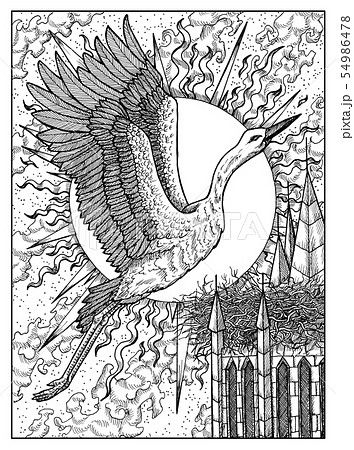 Stork. Lenormand tarot card concept. のイラスト素材 [54986478] - PIXTA