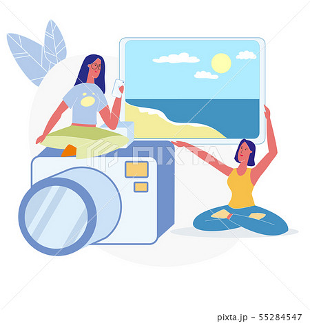 Women Choosing Vacation Photos Flat Illustrationのイラスト素材 [55284547] - PIXTA
