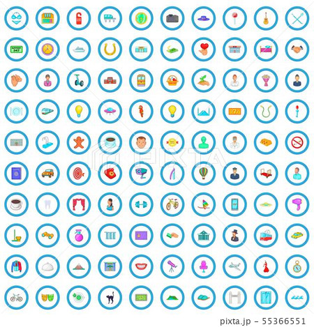 100 visit icons set, cartoon styleのイラスト素材 [55366551] - PIXTA