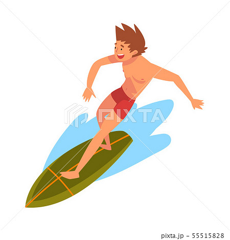 Guy Riding on Ocean Wave, Male Surfer Character...のイラスト素材 [55515828 ...