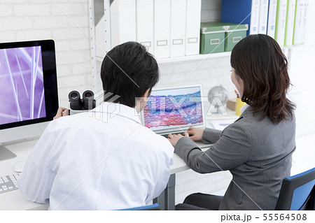 モニターを見る研究員とビジネスウーマンの写真素材 [55564508] - PIXTA
