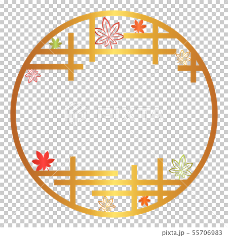 Autumn leaves round shoji frame - Stock Illustration [55706983] - PIXTA