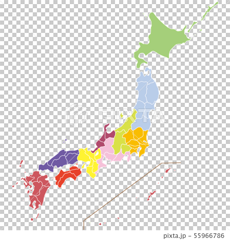 Japan map by color prefecture - Stock Illustration [55966786] - PIXTA