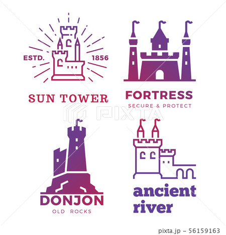 Fortress, medieval castles labels isolated on...のイラスト素材 [56159163] - PIXTA