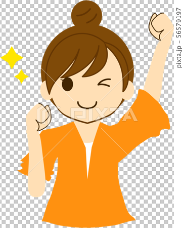 One-eyed wink smiling woman doing guts pose... - Stock Illustration ...