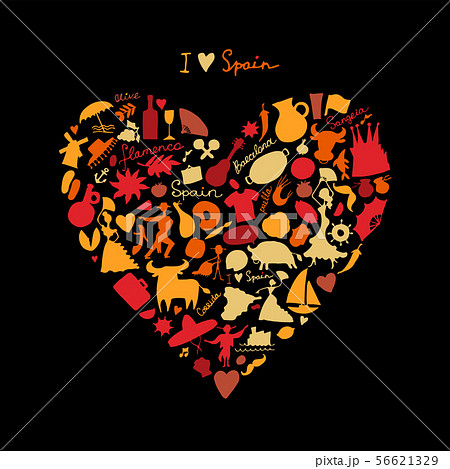 Spain love, art heart shape. Sketch for your...のイラスト素材 [56621329] - PIXTA