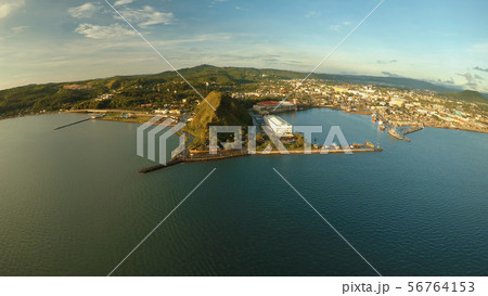 Aerial panorama of the city of Legaspi in the...の写真素材 [56764153] - PIXTA