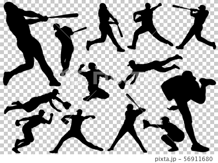 Baseball silhouette illustration set - Stock Illustration [56911680 ...