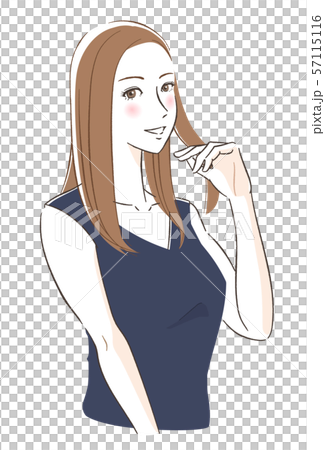 Smiling woman touching hair - Stock Illustration [57115116] - PIXTA