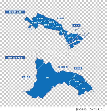 Kawasaki City + Sagamihara City Map Simple Blue... - Stock Illustration ...