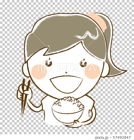Girl eating rice - Stock Illustration [57493847] - PIXTA