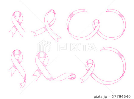Collection of pink ribbon, hand drawn style. のイラスト素材 [57794640] - PIXTA