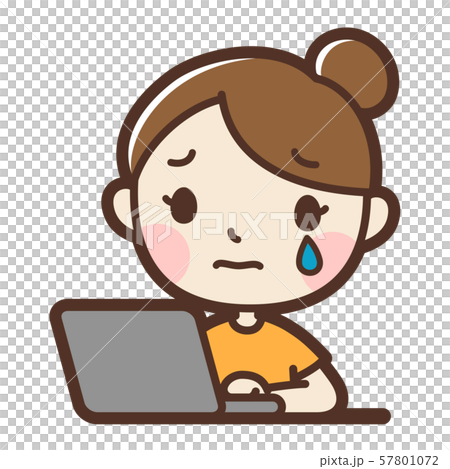 Sad woman using a personal computer - Stock Illustration [57801072] - PIXTA