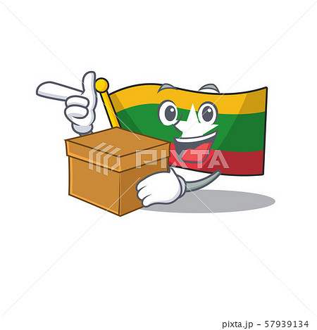 With box flag myanmar was hoisted cartoon poleのイラスト素材 [57939134] - PIXTA