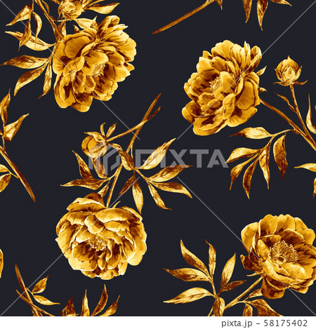 Watercolor vector golden peony seamless patternのイラスト素材 [58175402] - PIXTA