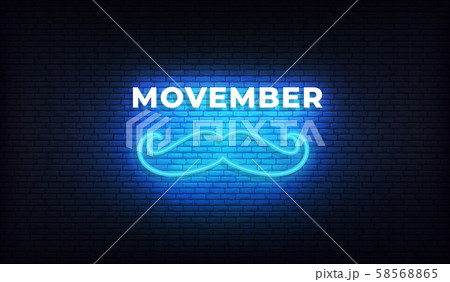 Movember neon. Moustache of bright blue neon...のイラスト素材 [58568865] - PIXTA