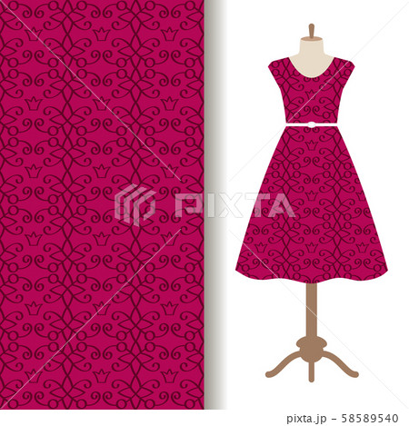 Dress fabric with pink royal patternのイラスト素材 [58589540] - PIXTA