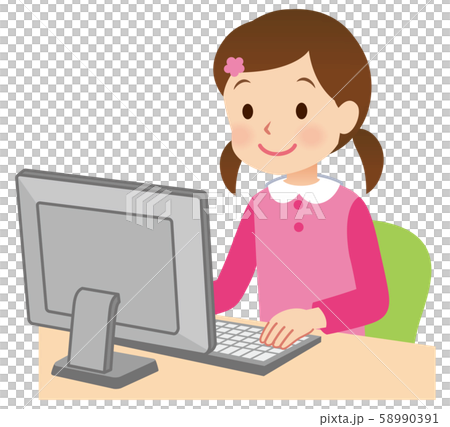 A girl who operates a personal computer - Stock Illustration [58990391 ...