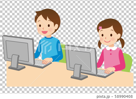 Children who operate a computer - Stock Illustration [58990408] - PIXTA