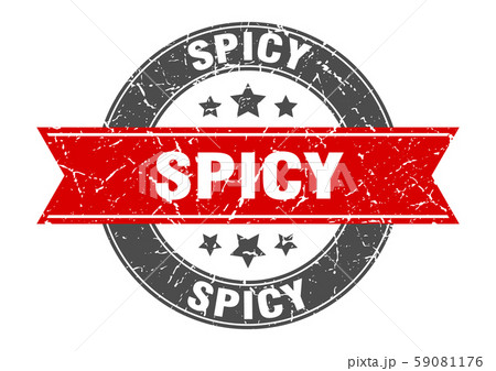 spicy round stamp with red ribbon. spicyのイラスト素材 [59081176] - PIXTA