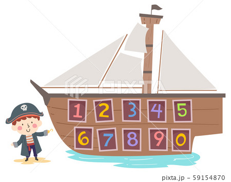 Kid Boy Hook Pirate Ship Numbers Illustrationのイラスト素材 [59154870] - PIXTA