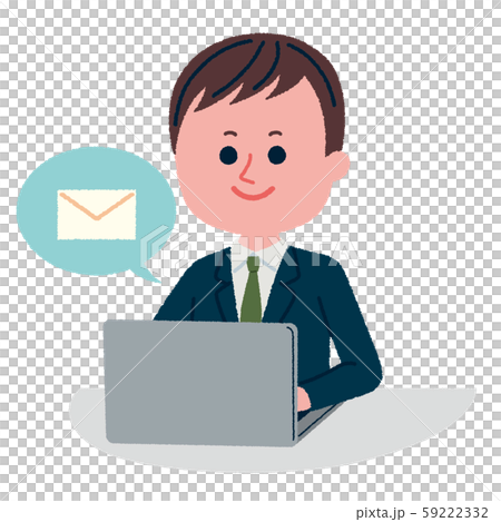 Illustration of a male employee checking email... - Stock Illustration ...