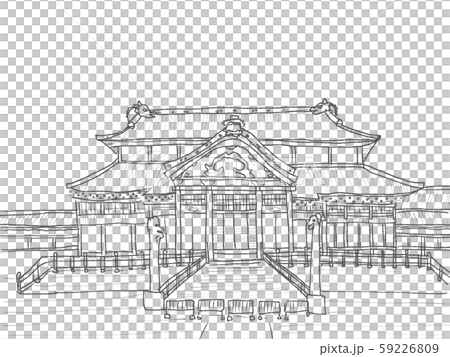 Shuri Castle line drawing - Stock Illustration [59226809] - PIXTA