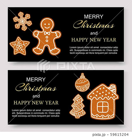 Gingerbread merry christmas banners and card...のイラスト素材 [59615204] - PIXTA
