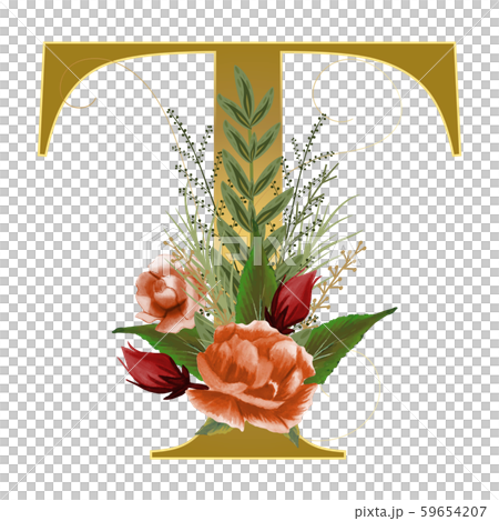 Golden Alphabet flowers - Letter T with... - Stock Illustration ...