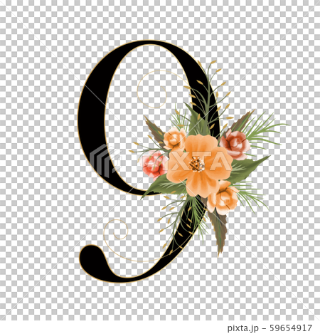 Number 9 watercolor flowers and leaves hand drawn - Stock Illustration ...