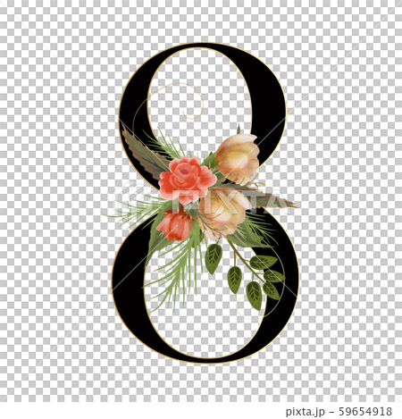 Number 8 watercolor flowers and leaves hand drawn - Stock Illustration ...