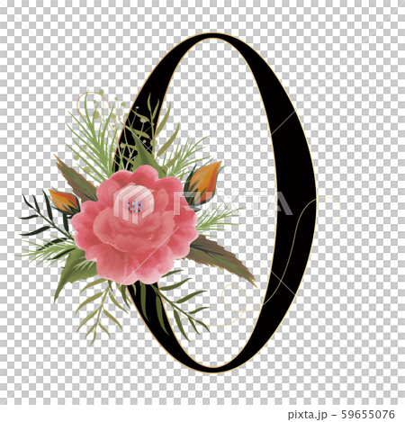 Number floral 0 with watercolor flowers - Stock Illustration [59655076 ...