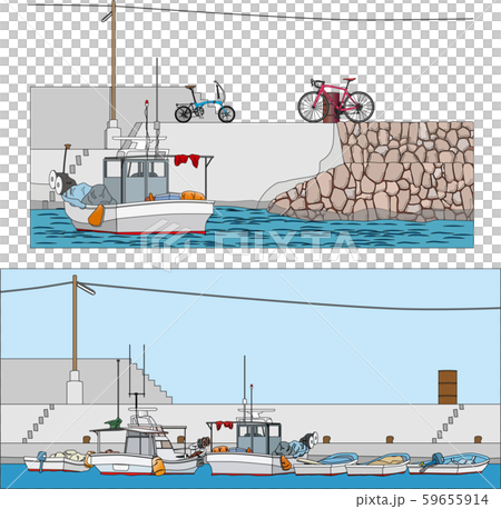 There are two kinds of fishing port scenery - Stock Illustration ...