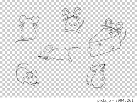 Various poses of mice_Line art - Stock Illustration [59943261] - PIXTA