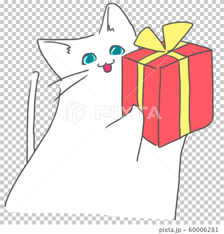 Cat and present (white cat, blue eyes) - Stock Illustration [60006281 ...