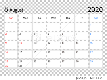 August 2020 calendar Sun starts A4 ratio landscape - Stock Illustration ...