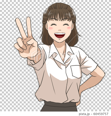 High school girl giving a V sign - Stock Illustration [60459757] - PIXTA