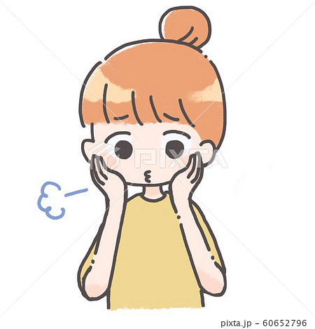 頬に手を当てて残念そうな女性 イラストのイラスト素材 [60652796] - PIXTA