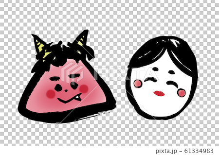 Setsubun Oni and Fuku Sumi-e brushstroke (color) - Stock Illustration ...